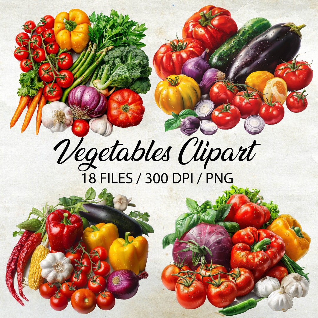 18 Watercolor Vegetables PNG Clipart Bundle, Vegetables Plate, Painted ...
