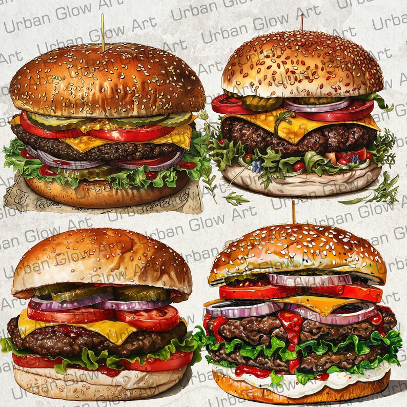 Burgers PNG, Watercolor Burgers Clipart, 12 Food PNG Images,high ...