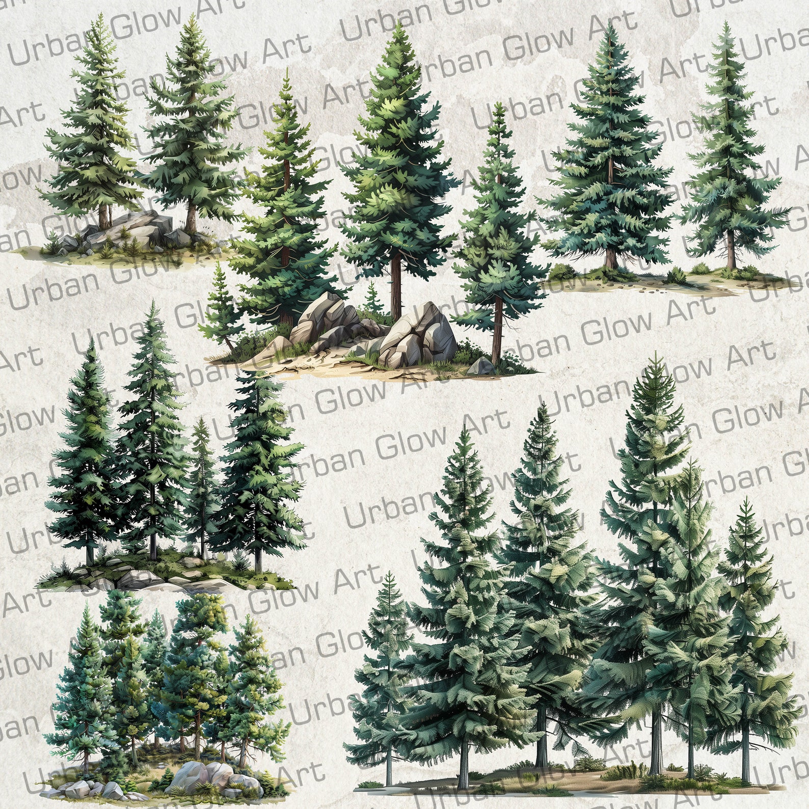 Pine Tree Clipart, Pine Forest Clipart Bundle, 16 Pine Tree Bundle ...