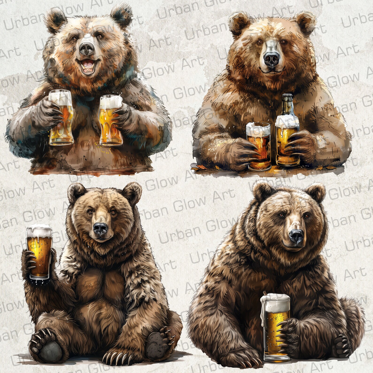 Funny Drinking Bear Clipart,bear PNG, Beer and Bear Clipart Bundle, 15 High-quality Images ...