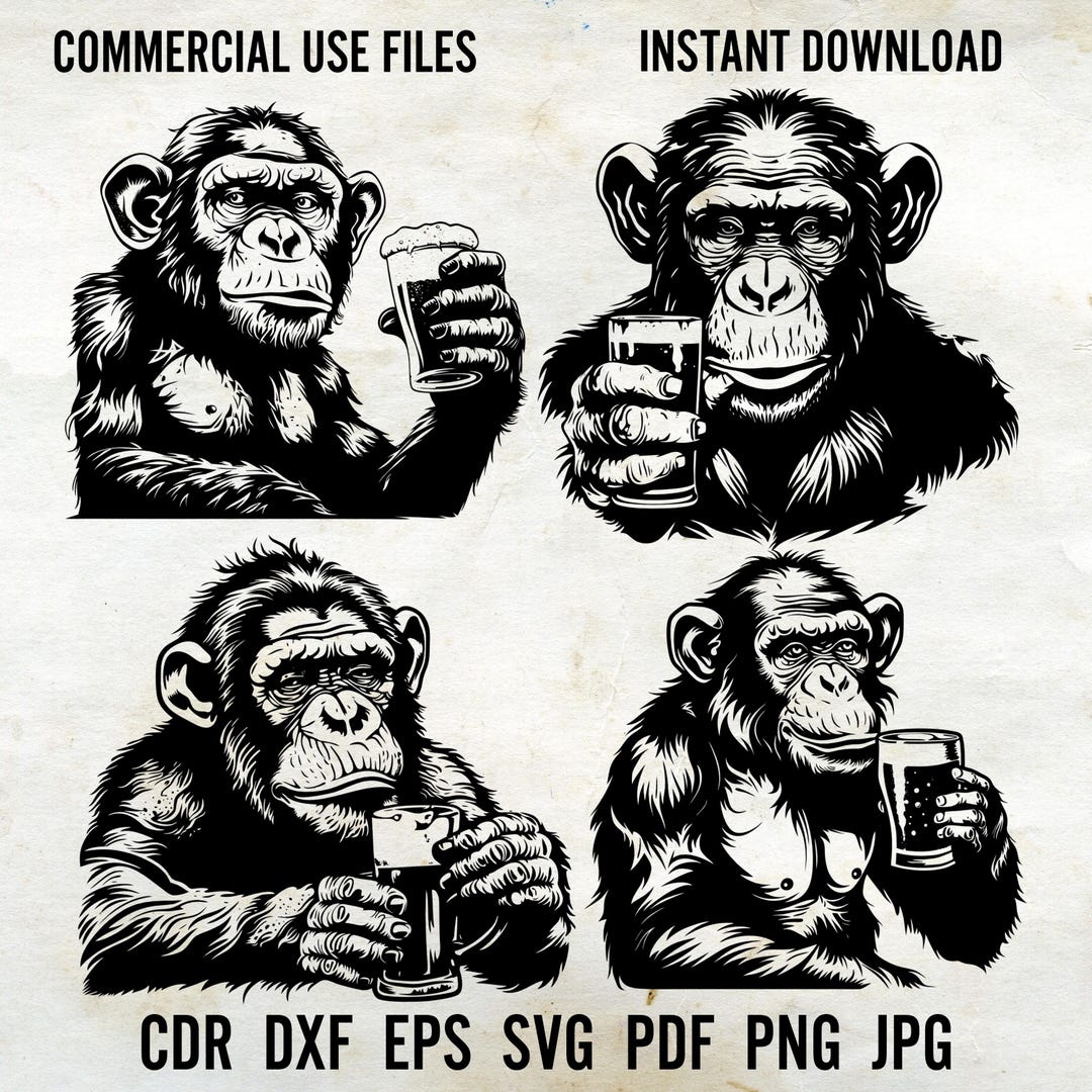 Drinking Monkey Clipart SVG, Beer and Monkey SVG, Monkey Drinking Beer ...