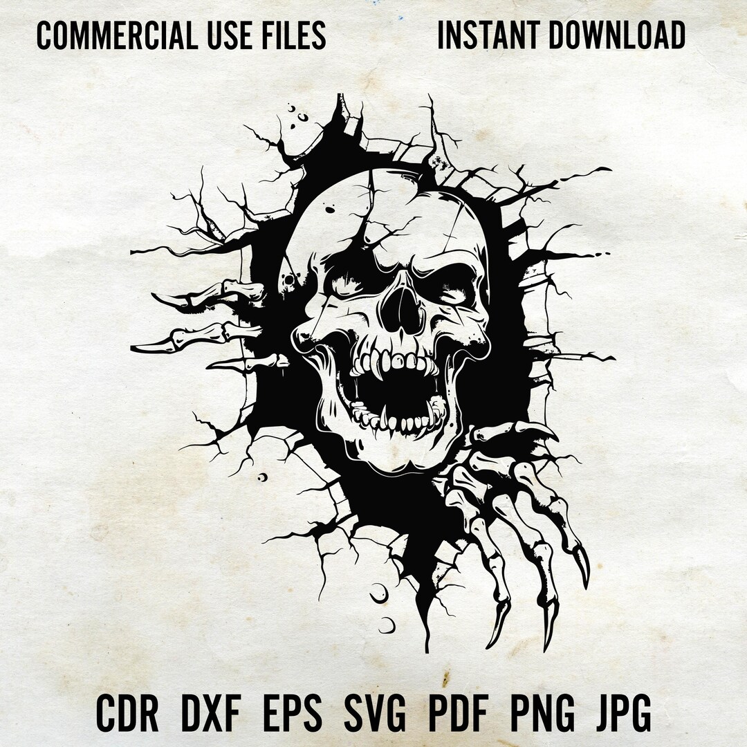 Skull in Wall SVG, Skullsvg, Haloween Svg, Instant Download, Bones Svg ...
