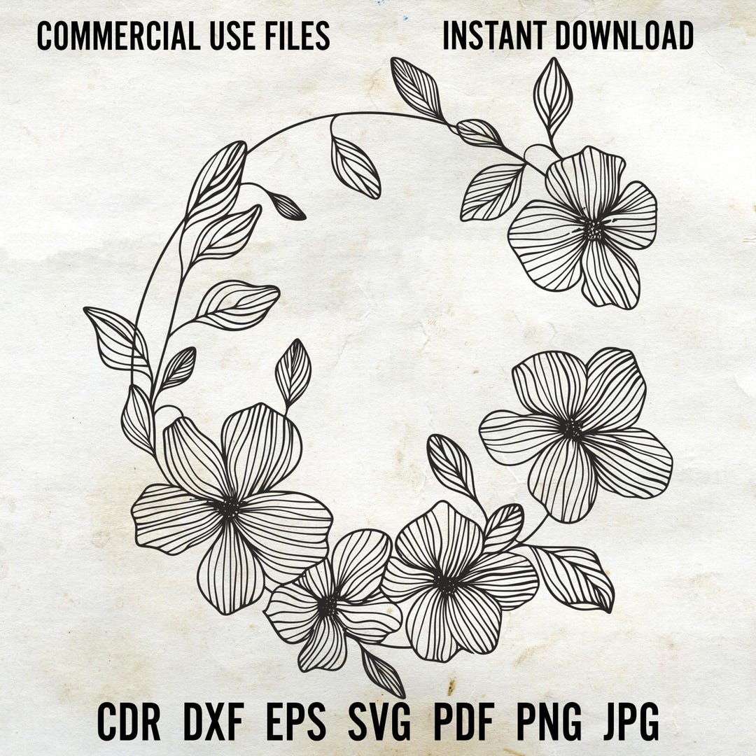 Hibiscus Vector File, Hibiscus Wreath Svg, Floral Round Svg, Tropical ...