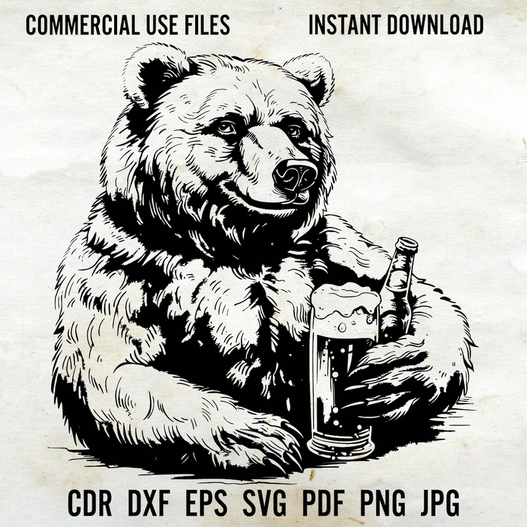 Grizzly Bear With Beer Svg, Bear Face Svg, Brown Bear With Beer , Black ...