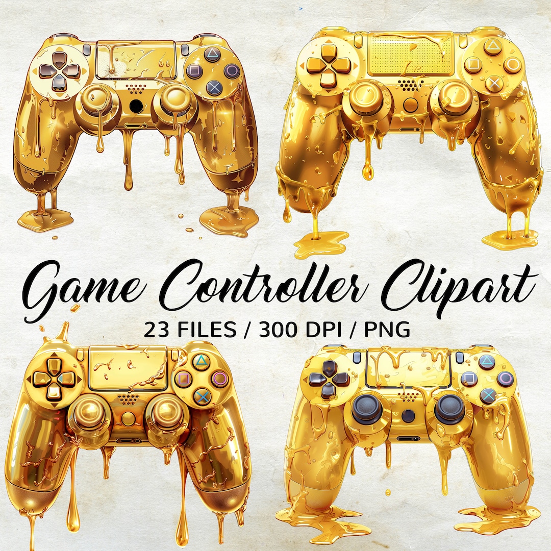 12 Golden Game Controller Clipart Card Making, Sublimation, Mixed Media ...