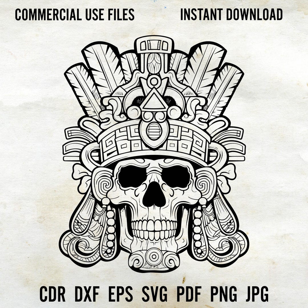 Maya Skull Mask SVG Vector Mask PNG Digital File, Aztec Vector Graphic ...