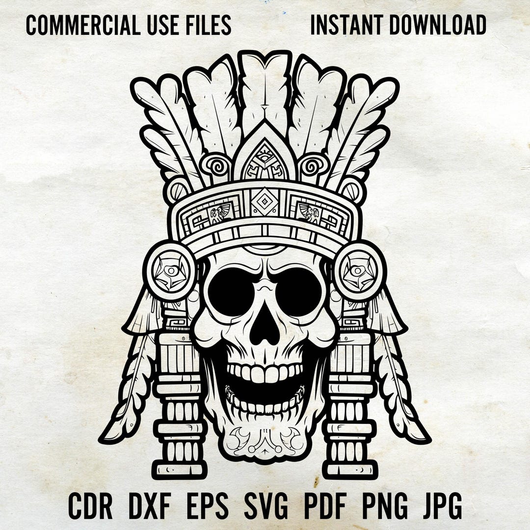 Aztec Skull Mask SVG Vector Mask PNG Digital File, Vector Graphic ...