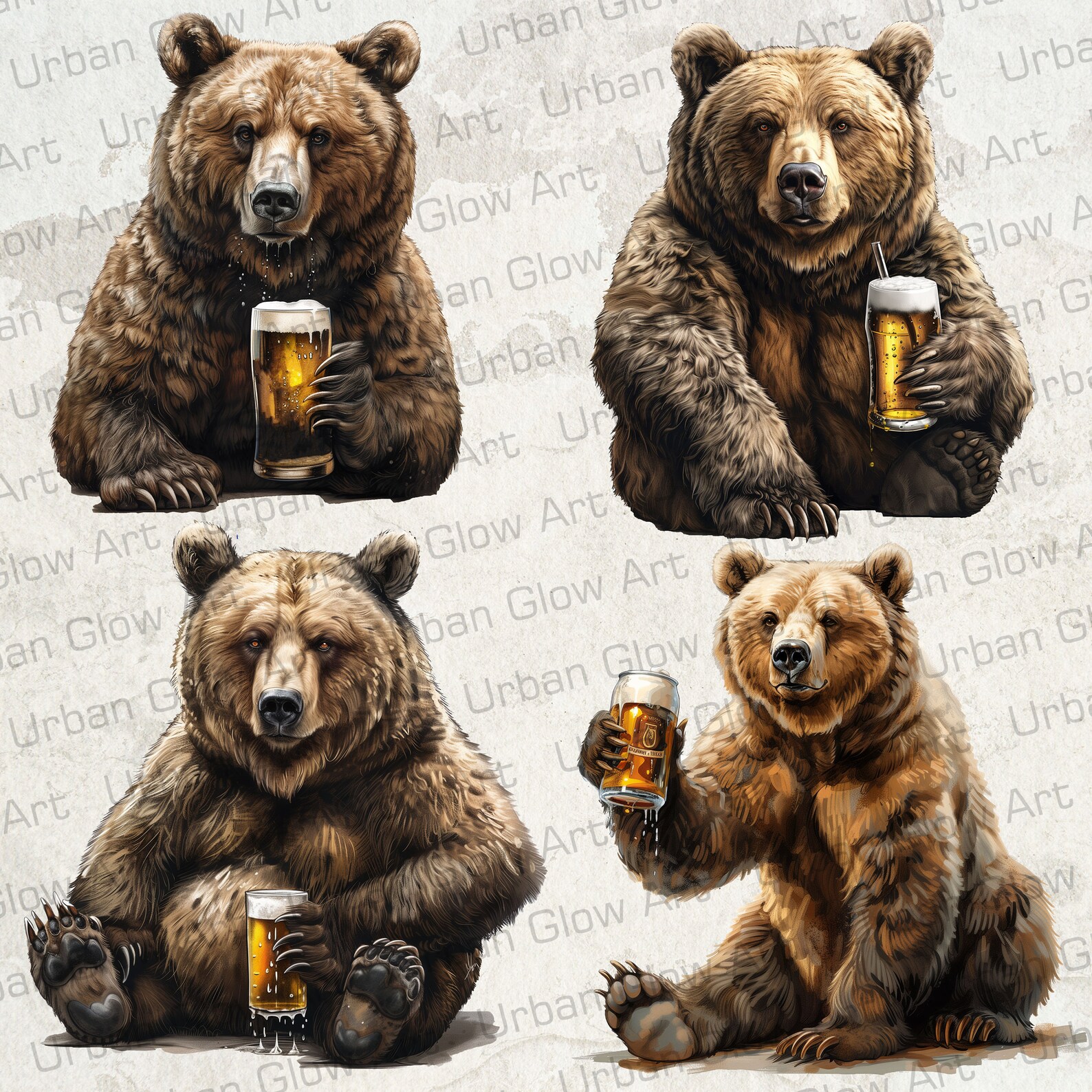 Funny Drinking Bear Clipart,bear PNG, Beer and Bear Clipart Bundle, 15 High-quality Images ...