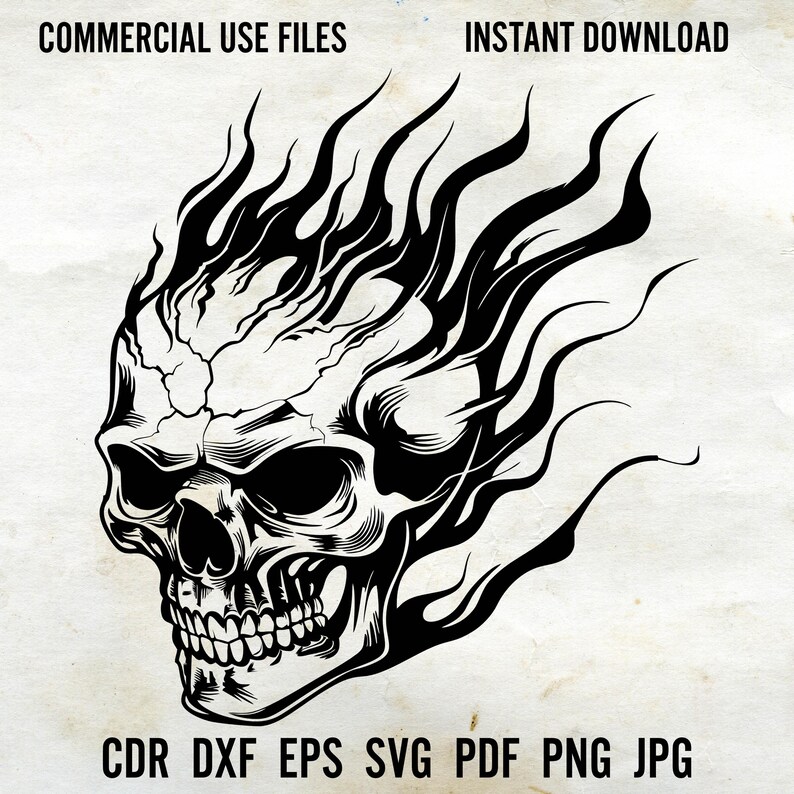Burning Skull SVG, Human Skull Svg, Burning Skull Vector, Silhouette ...