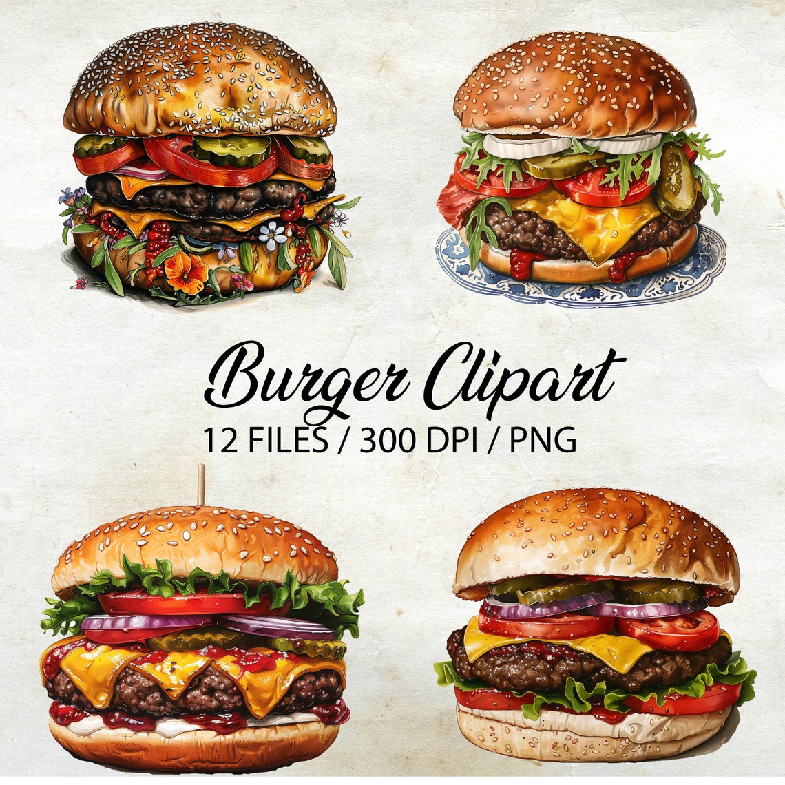Burgers PNG, Watercolor Burgers Clipart, 12 Food PNG Images,high ...