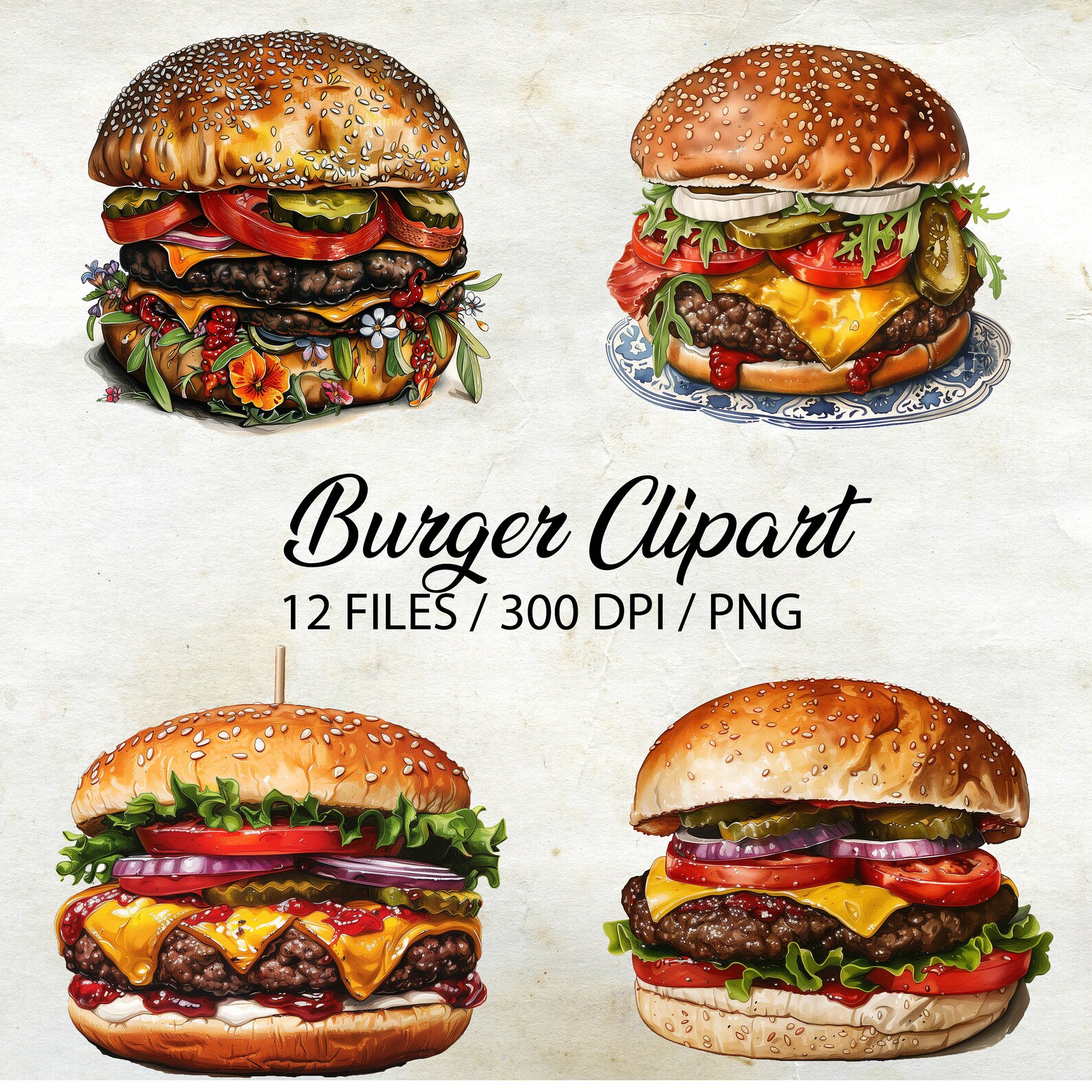 Burgers PNG, Watercolor Burgers Clipart, 12 Food PNG Images,high ...