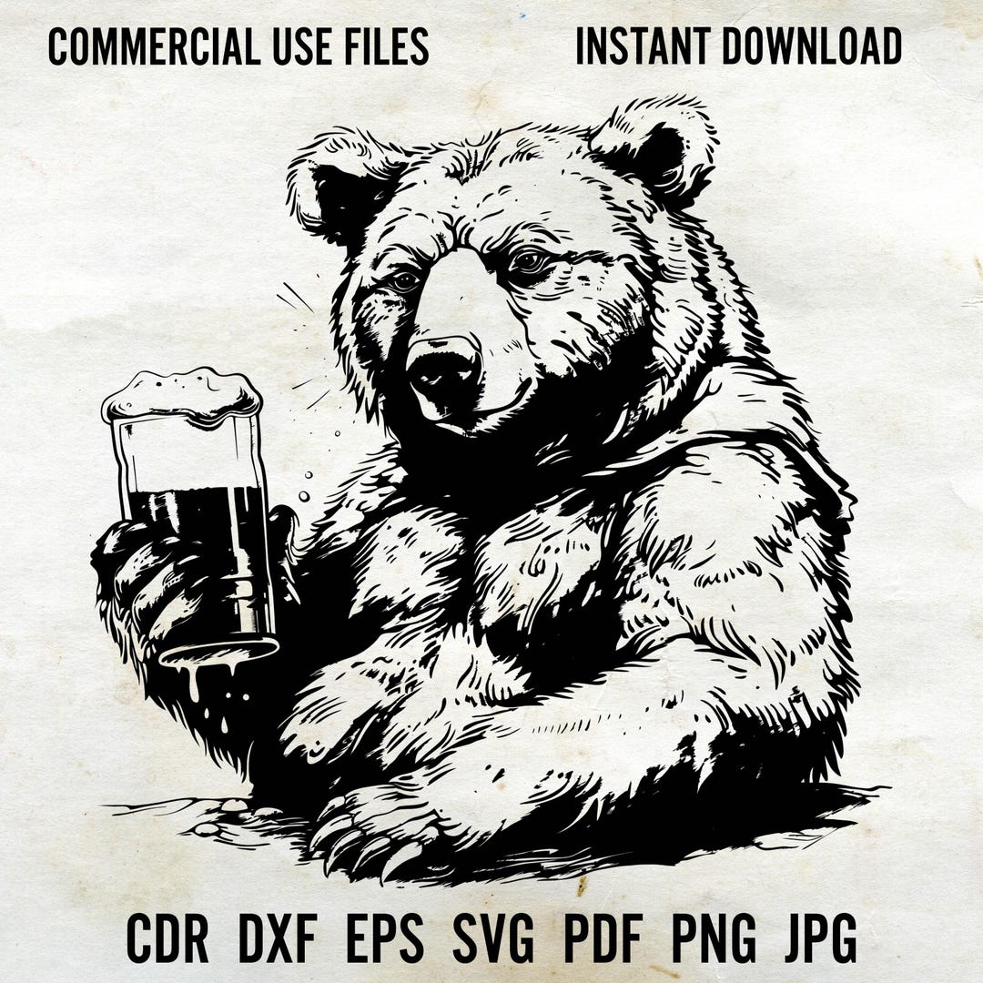 Grizzly Bear With Beer Svg, Bear Face Svg, Brown Bear With Beer , Black ...