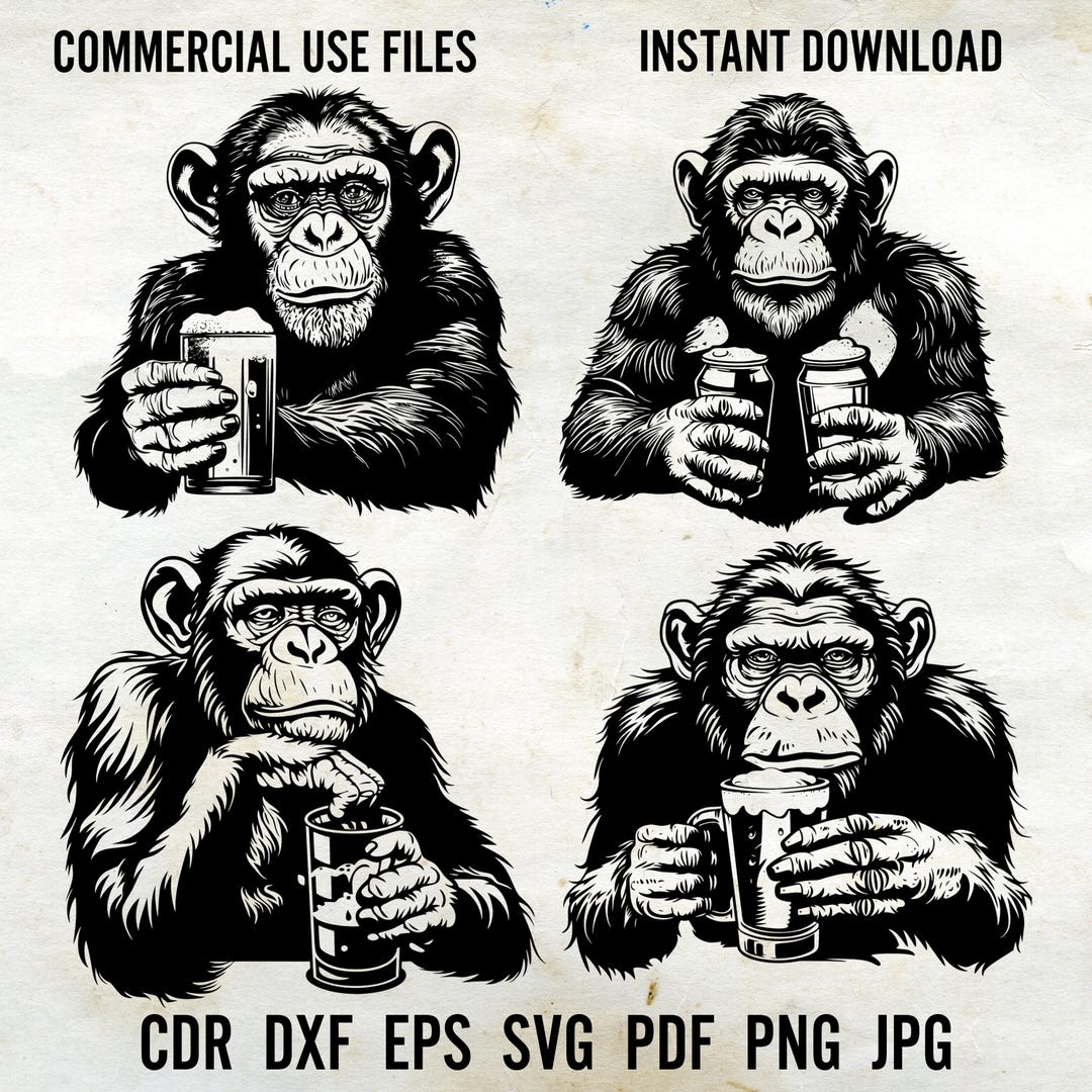 Sad Monkey Drinking Beer SVG, Beer and Monkey SVG, Monkey Drinking Beer ...