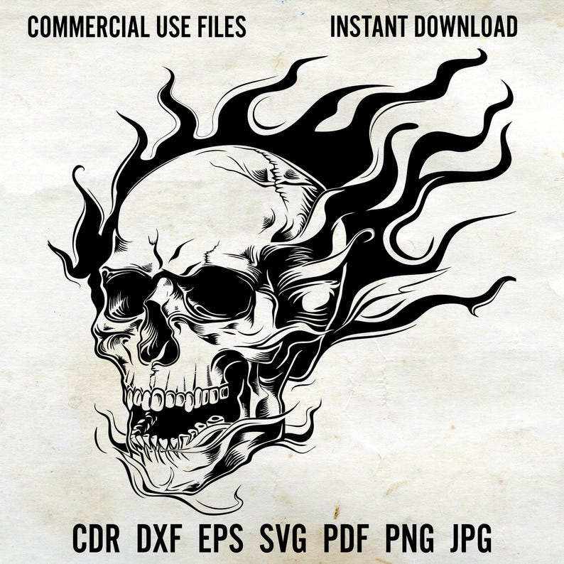 Burning Skull SVG, Human Skull Svg, Burning Skull Vector, Silhouette ...