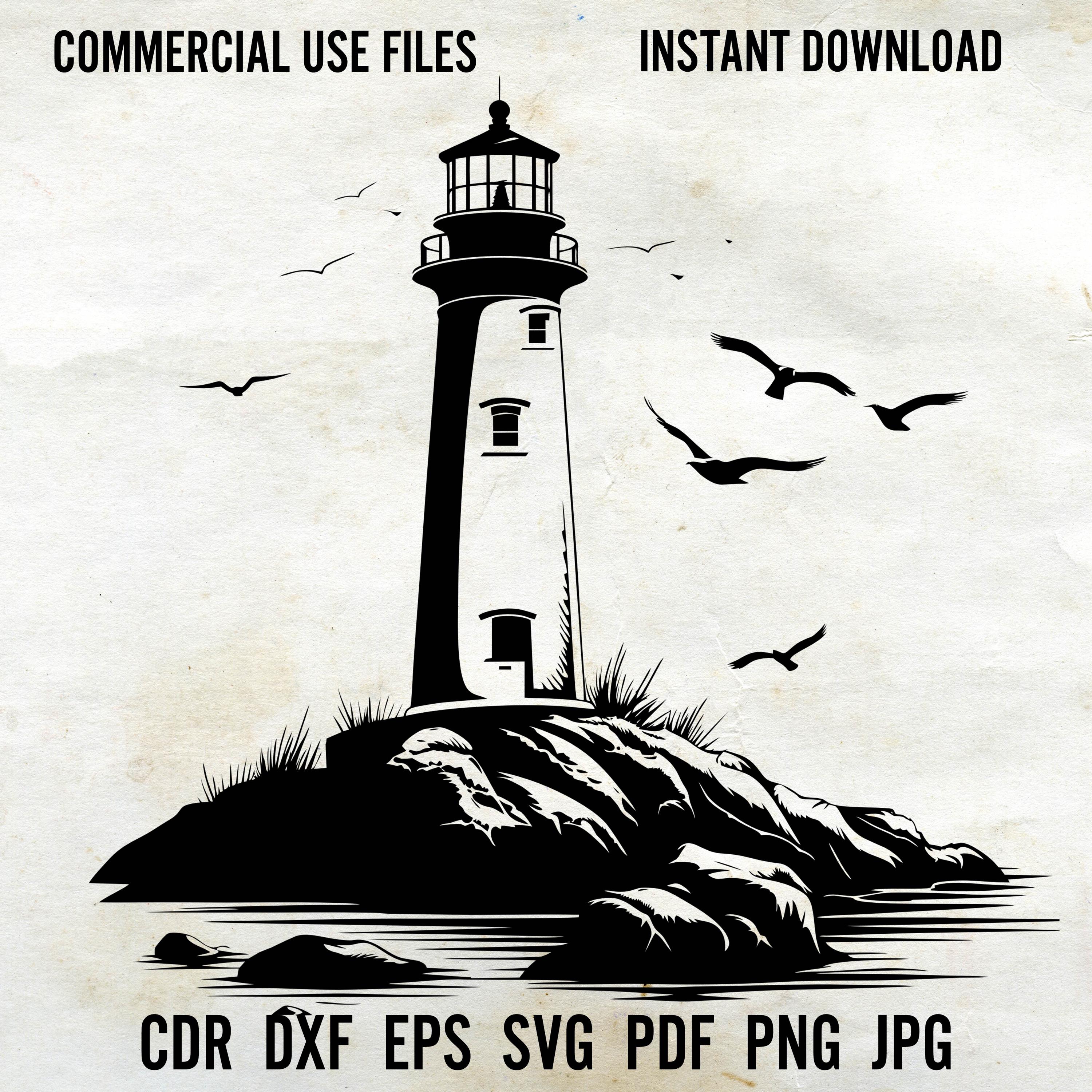 Lighthouse SVG, Lighthouse Silhouette SVG, Ocean SVG, Sea Svg, Island ...