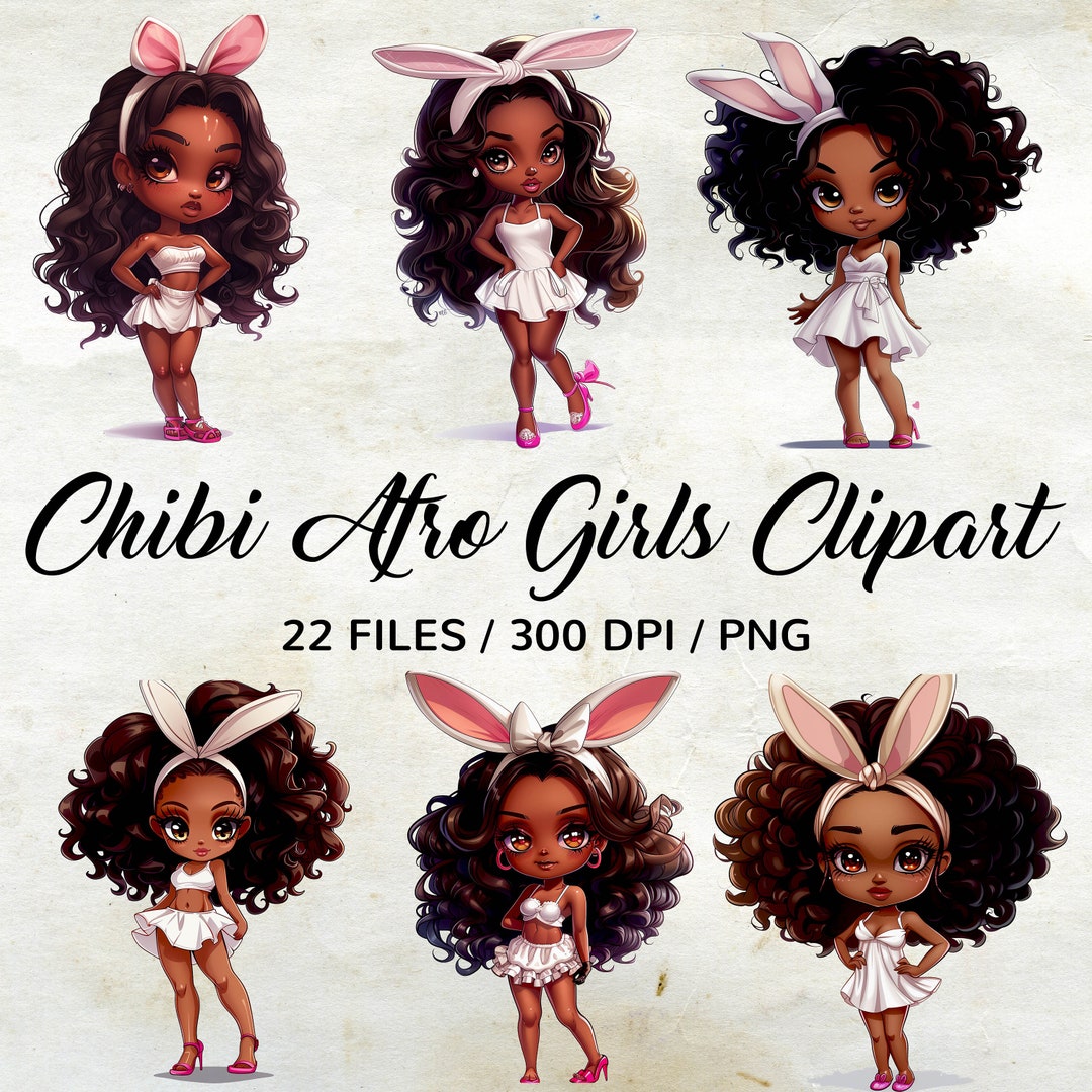 Chibi Afro Girl Clipart, Cute Afro Girl PNG, Lovely Afro Girl ...
