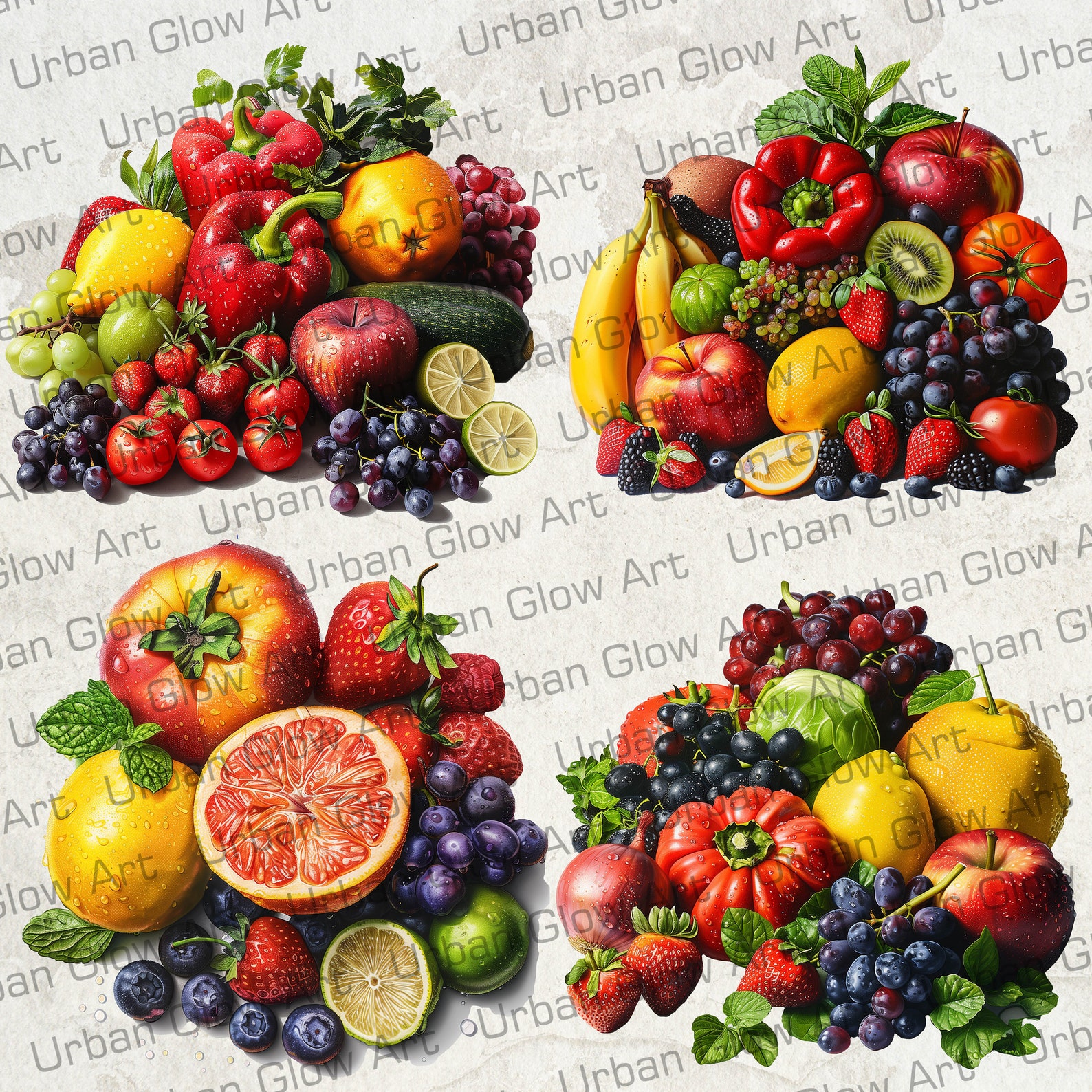 15 Watercolor Fuits and Vegetables PNG Clipart Bundle, Vegetables Plate ...