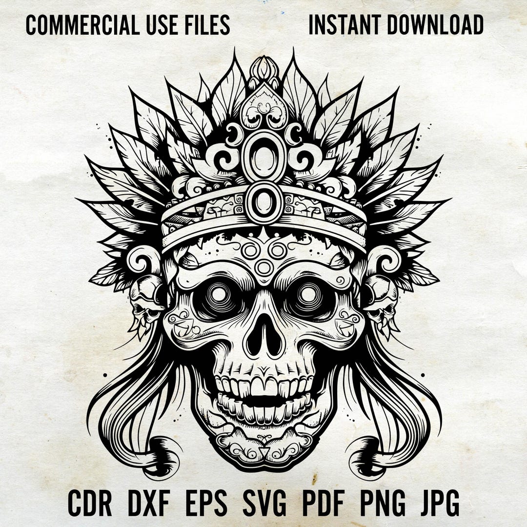 Maya Skull Mask SVG Vector Mask PNG Digital File, Aztec Vector Graphic ...