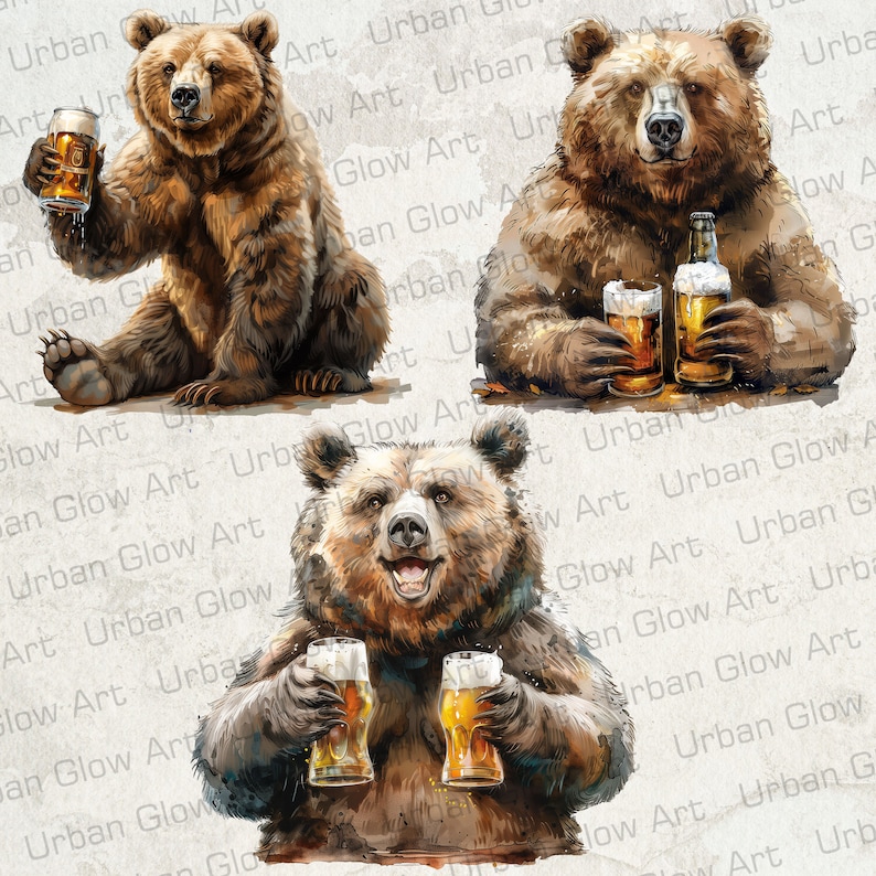 Funny Drinking Bear Clipart,bear PNG, Beer and Bear Clipart Bundle, 15 High-quality Images ...