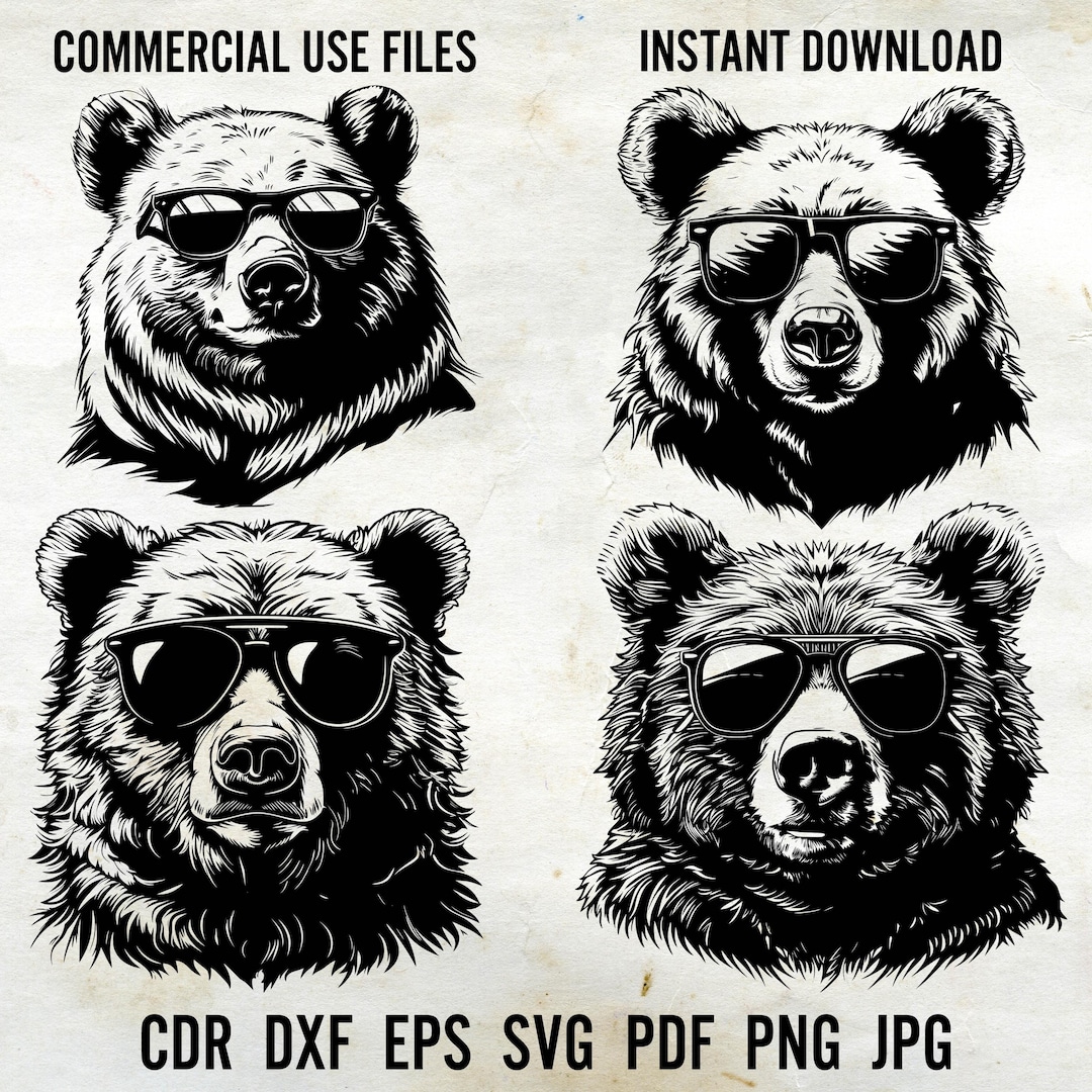 Cool Bear With Sunglasses Digital SVG Cut, Cool Bear Svg, Bear Head Svg ...