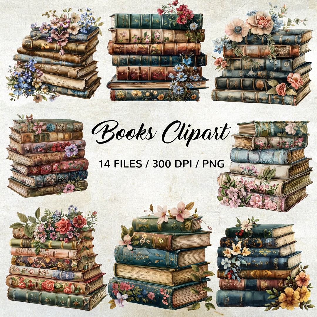 Vintage Books Clipart, 17 High Quality Jpgs, Nursery Art, Instant ...
