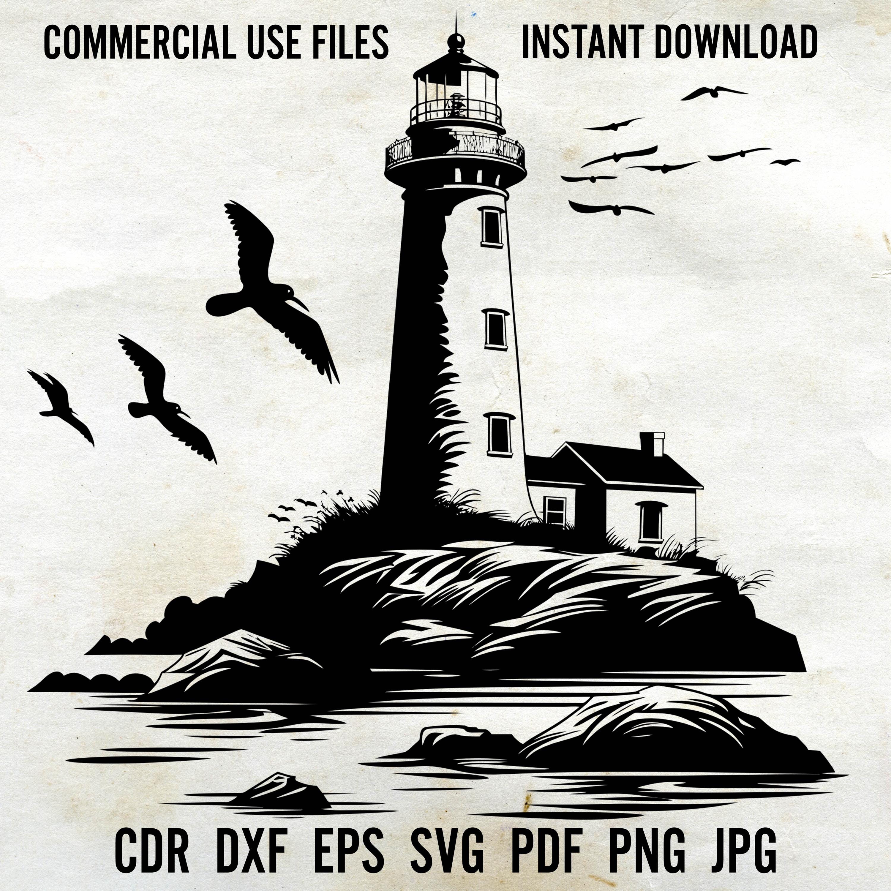 Lighthouse SVG, Lighthouse Silhouette SVG, Ocean SVG, Sea Svg, Island ...