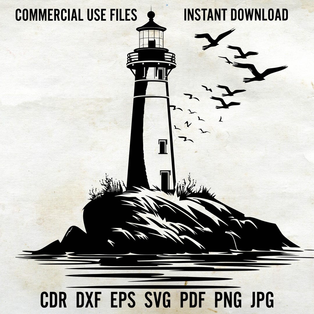 Lighthouse SVG, Lighthouse Silhouette SVG, Ocean SVG, Sea Svg, Island ...