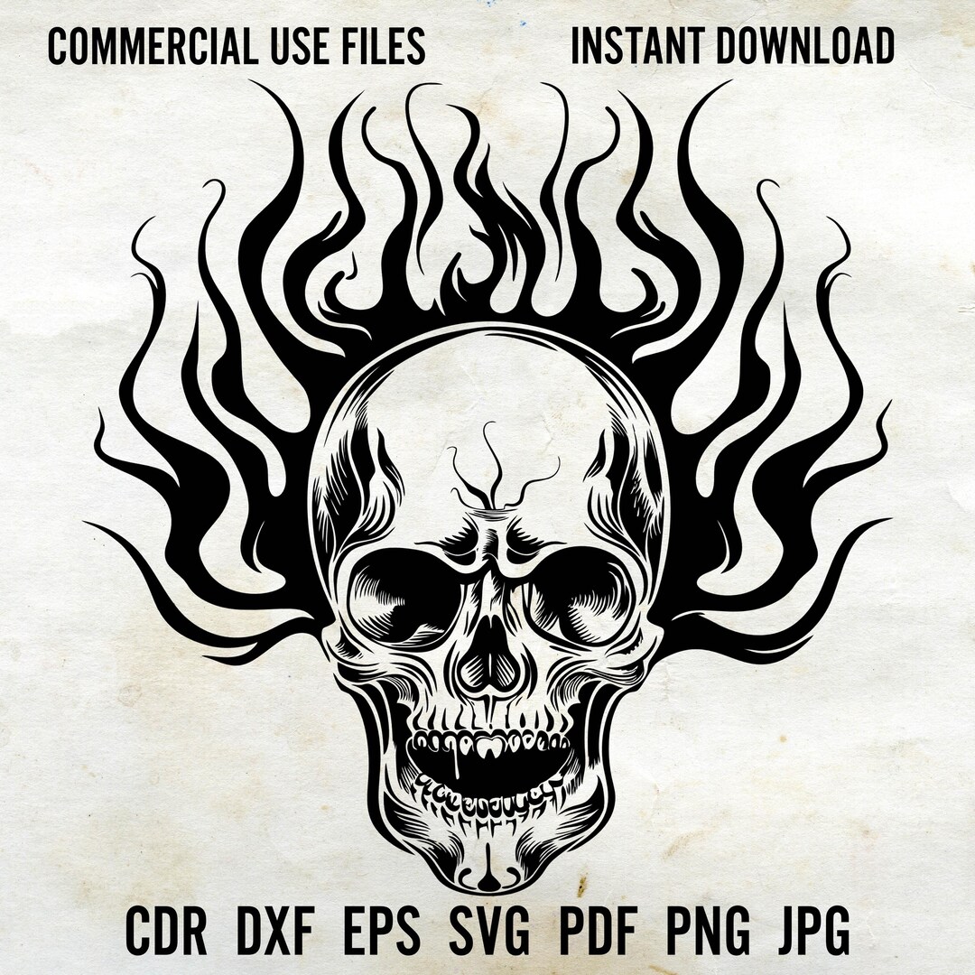 Burning Skull SVG, Human Skull Svg, Burning Skull Vector, Silhouette ...