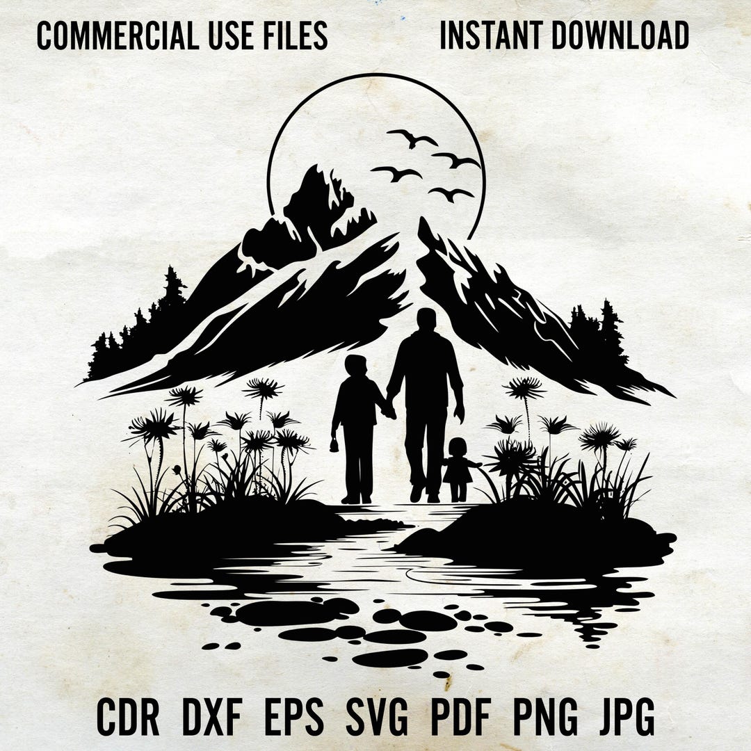 Father Son SVG, Family Travel SVG Clipart, Mountains Silhouette, Clip ...