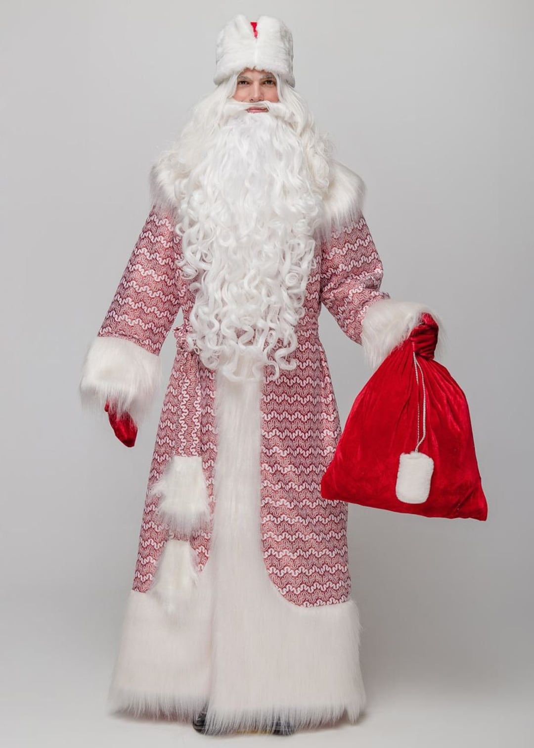 Santa Costume With Patterns Red New Year's Costume Ded Moroz Costume - Etsy
