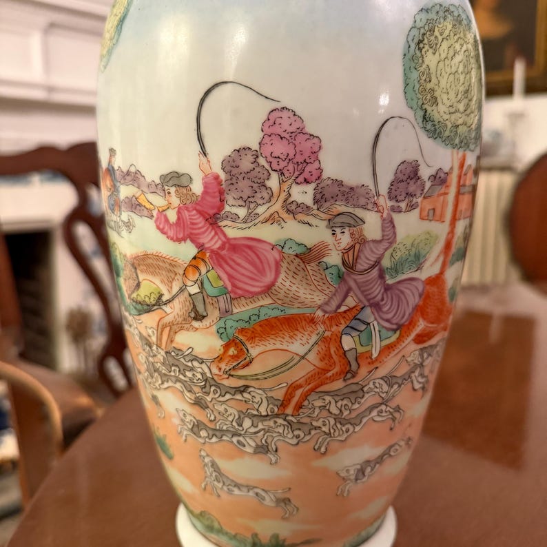 Tally-ho! Vintage Hunt Scene Vase • Famille Rose Porcelain ...