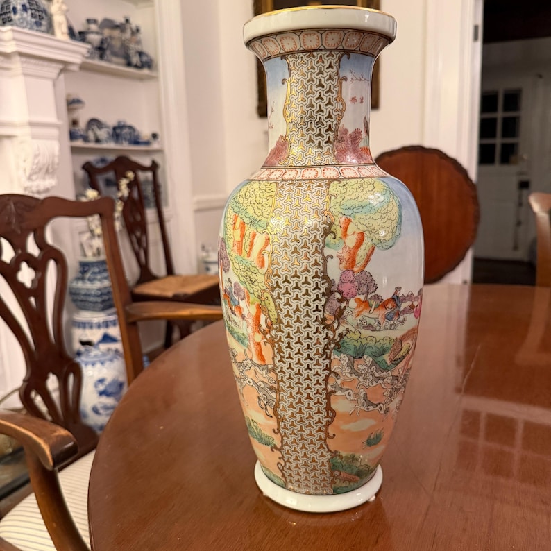 Tally-ho! Vintage Hunt Scene Vase • Famille Rose Porcelain ...