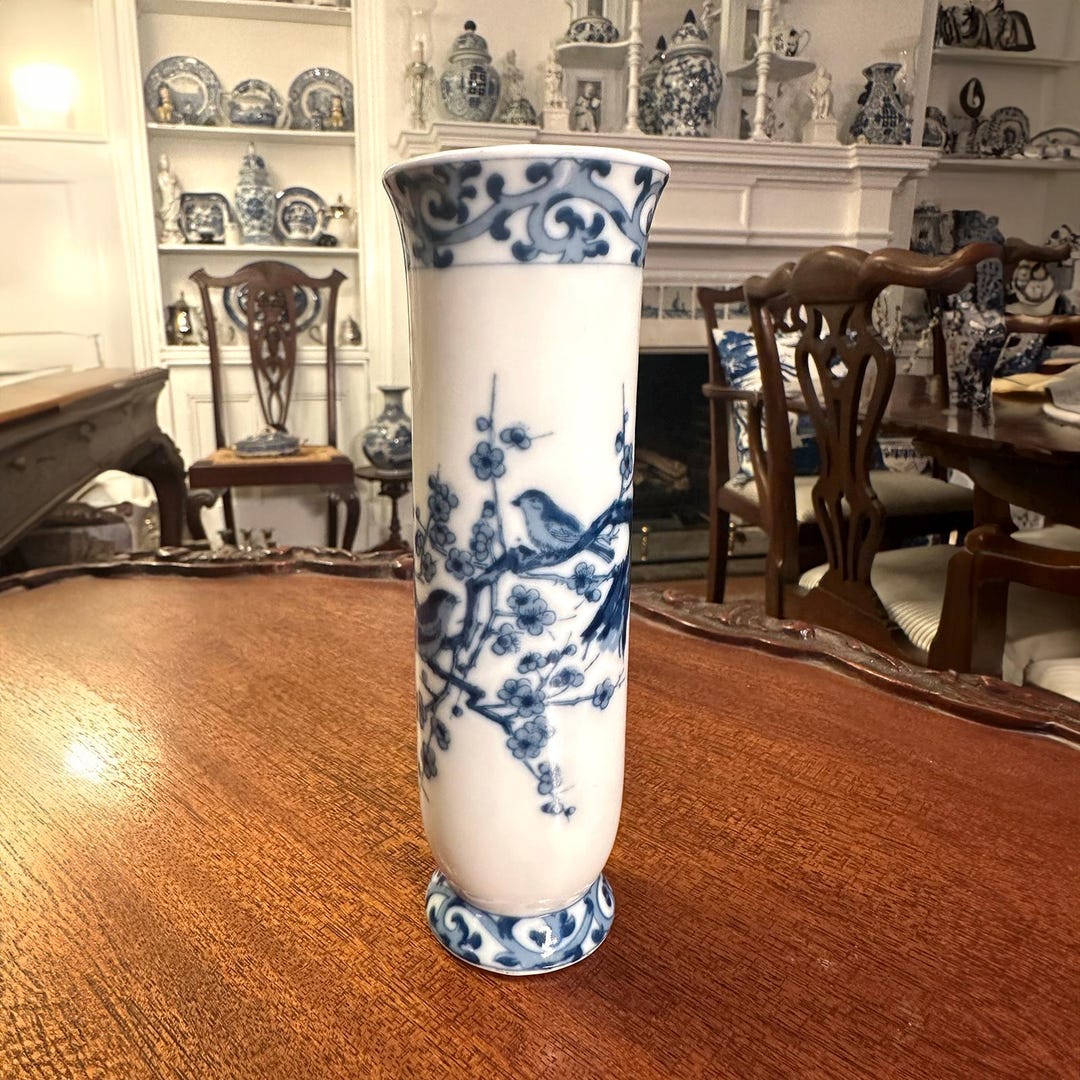 BLUE-TIFUL Blue and White Bud Vase With Birds and Flowering Tree! - Etsy