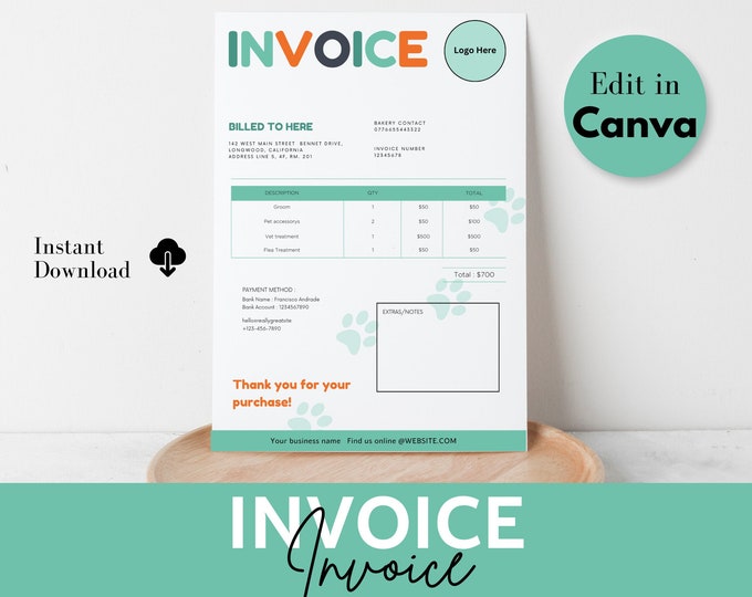 Editable Pet Business Invoice Template: Dog Walker, Groomer (canva ...