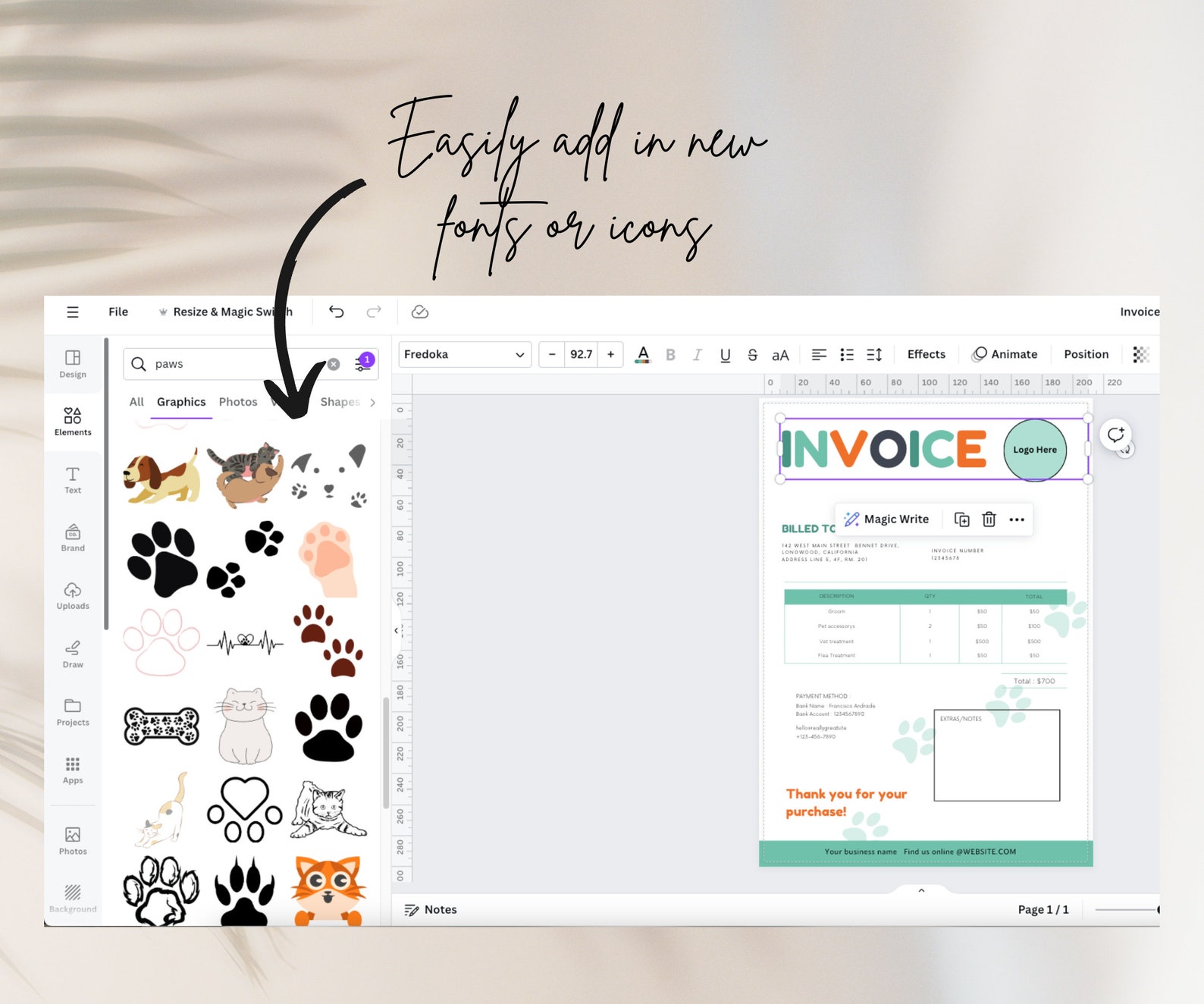 Editable Pet Business Invoice Template: Dog Walker, Groomer (canva ...