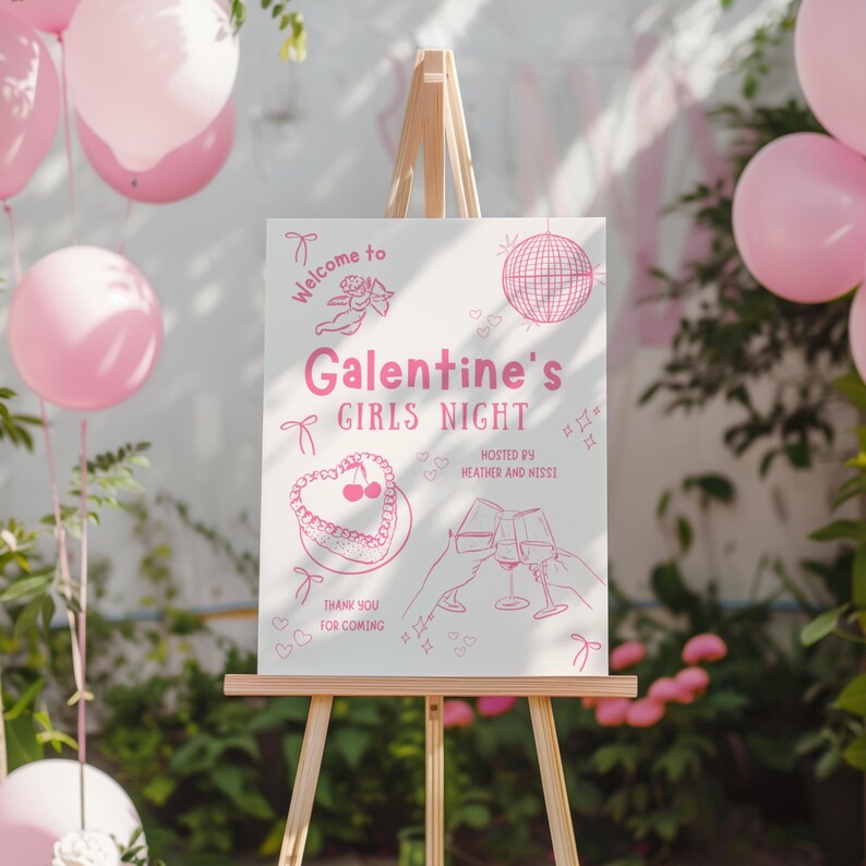 Galentines Girls Night Welcome Sign, Galentine's Day Welcome Poster for ...
