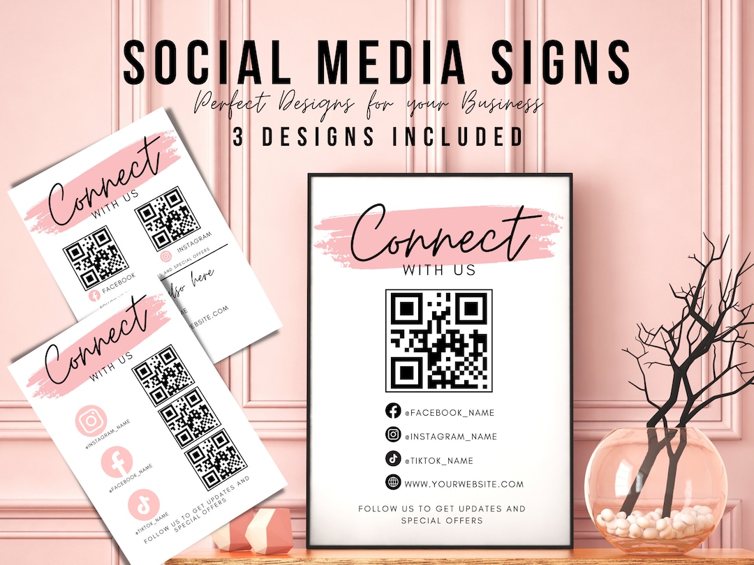Pink QR Code Sign Template, QR Code Sign Business, QR Code Template ...