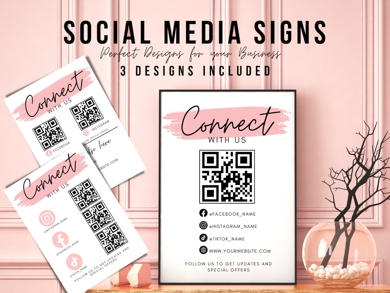 Pink QR Code Sign Template, QR Code Sign Business, QR Code Template ...