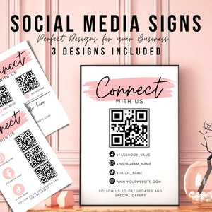 Pink QR Code Sign Template, QR Code Sign Business, QR Code Template ...