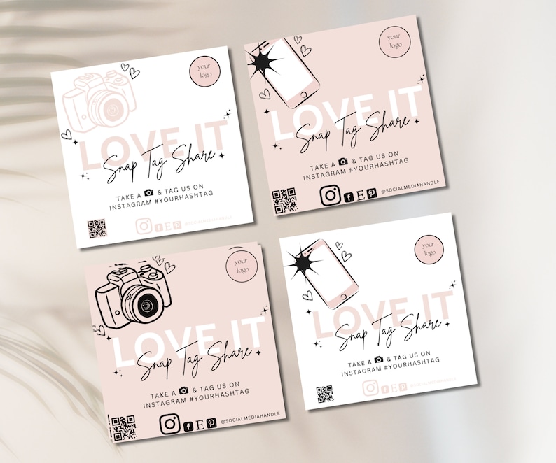 4 Bundle Editable Snap and Share It Card Template, Small Business ...