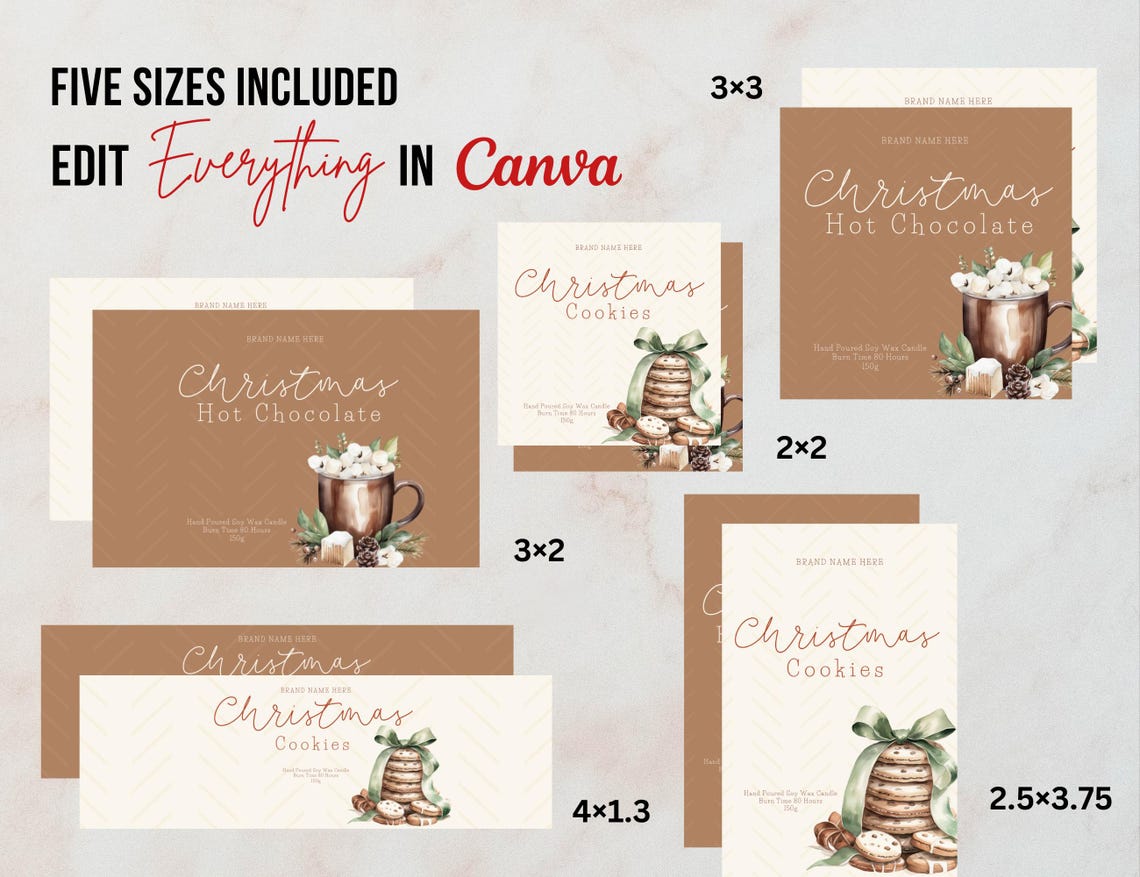 Christmas Candle Label Canva Template: Modern Holiday Jar Labels ...