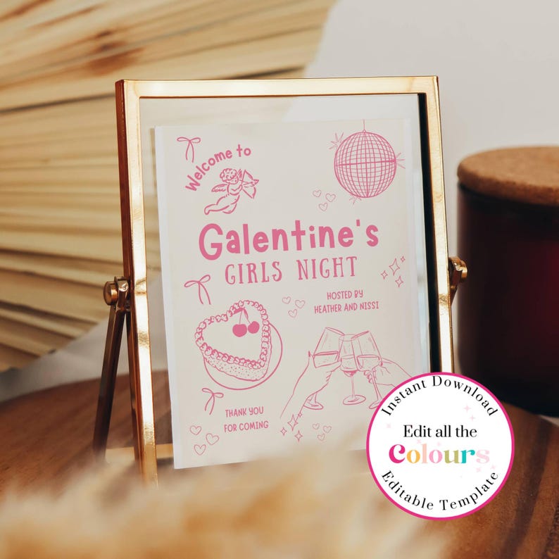 Galentines Girls Night Welcome Sign, Galentine's Day Welcome Poster for ...