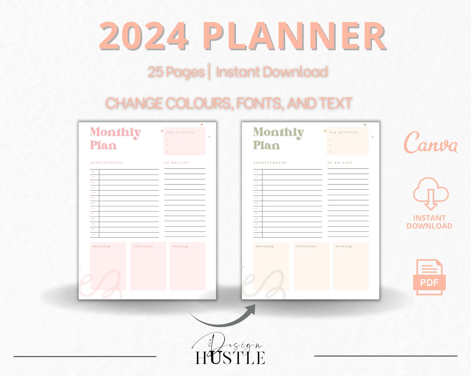 2024 Printable Planner, Monthly Planner, Minimal Monthly Calendar ...