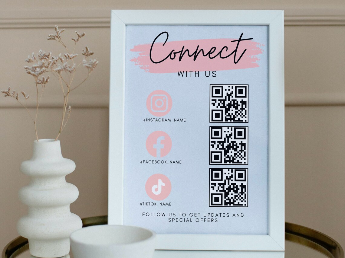Pink QR Code Sign Template, QR Code Sign Business, QR Code Template ...