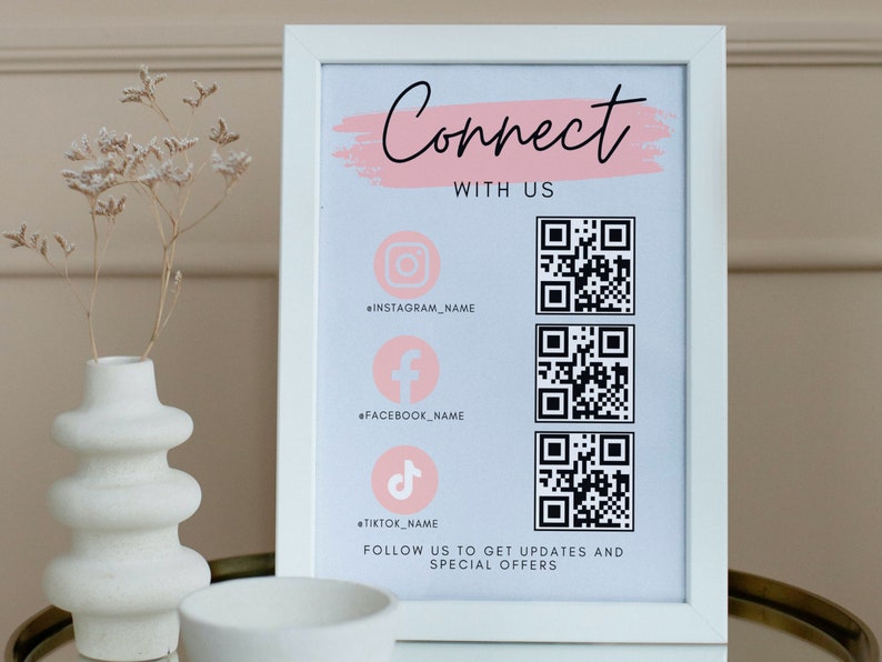 Pink QR Code Sign Template, QR Code Sign Business, QR Code Template ...