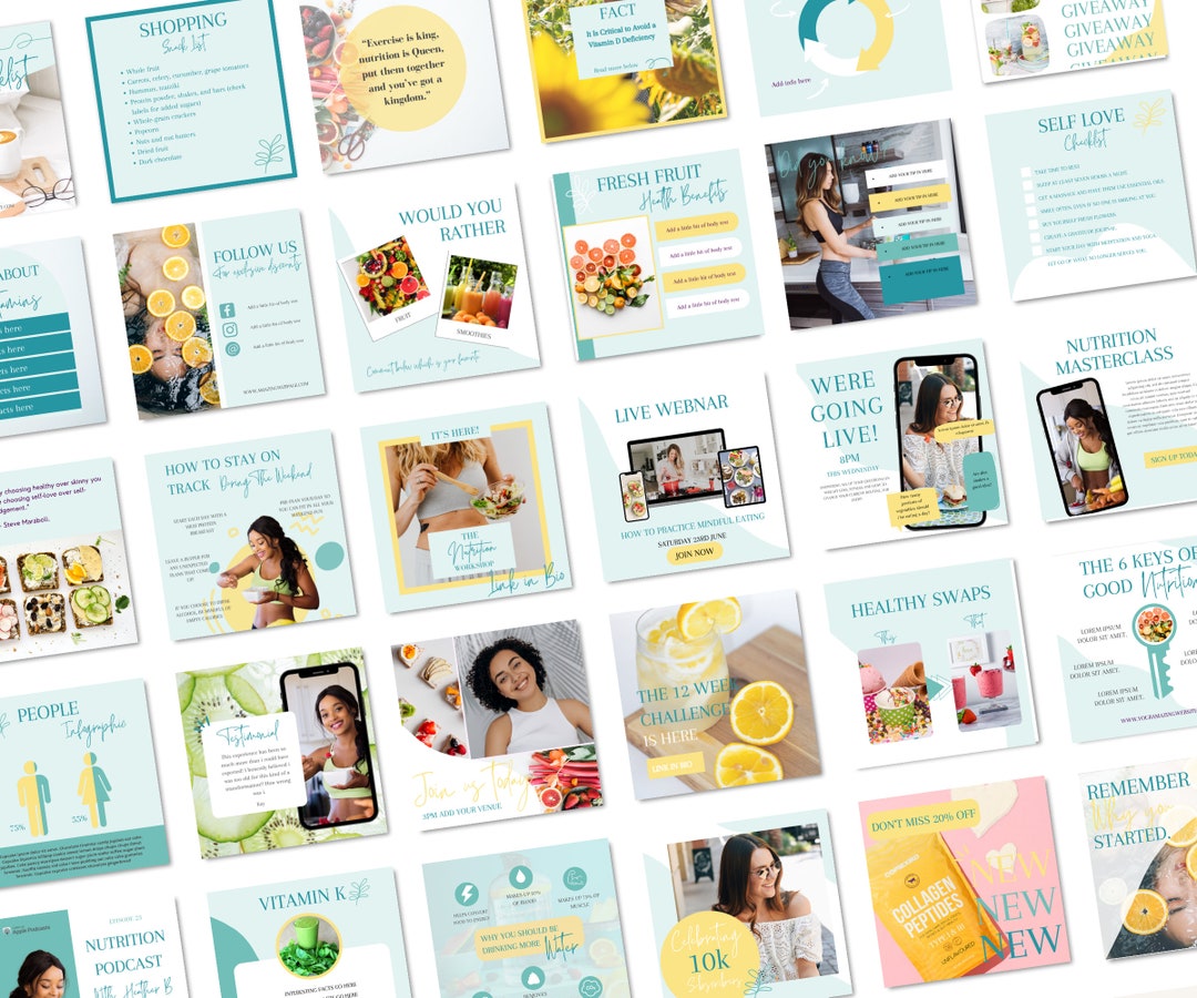 50 Nutrition Instagram Post Templates: Health & Wellness (canva) - Etsy