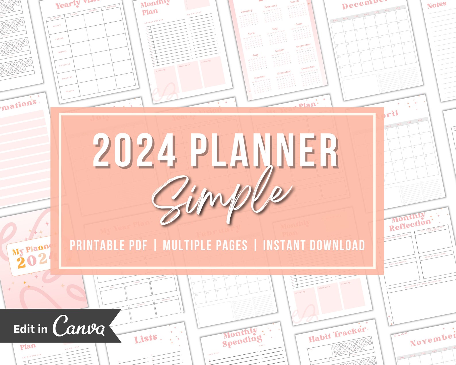2024 Printable Planner, Monthly Planner, Minimal Monthly Calendar ...