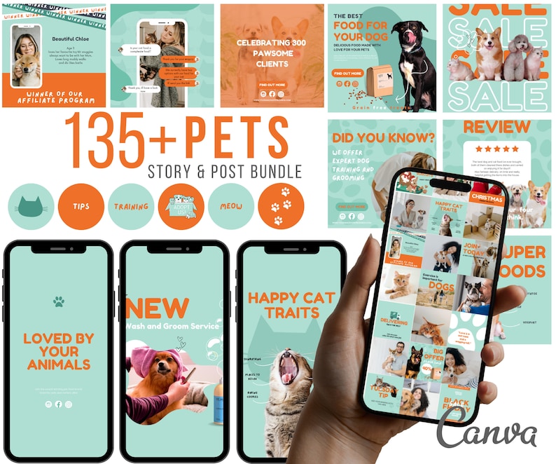 Pet Business Instagram Templates: Dog Groomer, Cat IG (canva Editable ...