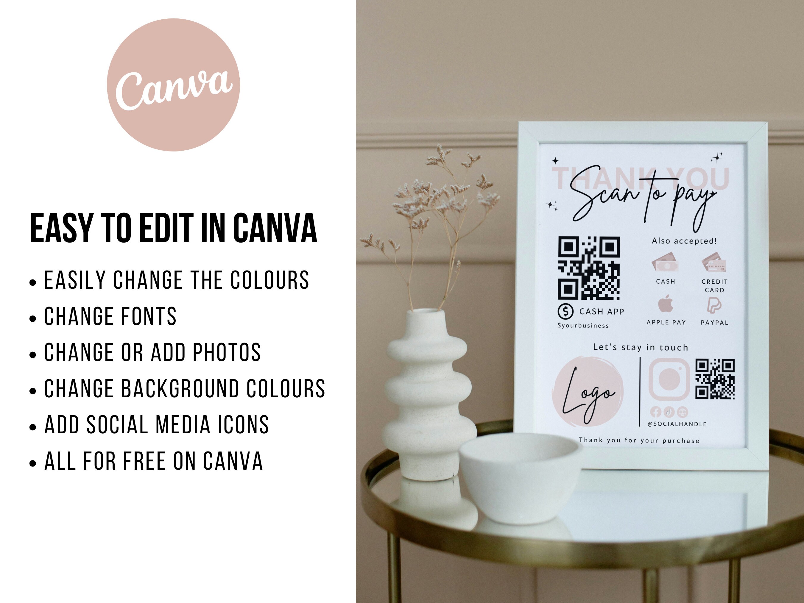 Editable QR Code Sign, Printable Payment Sign, Scan to Pay Template ...