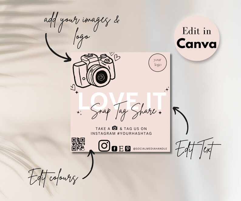 4 Bundle Editable Snap and Share It Card Template, Small Business ...